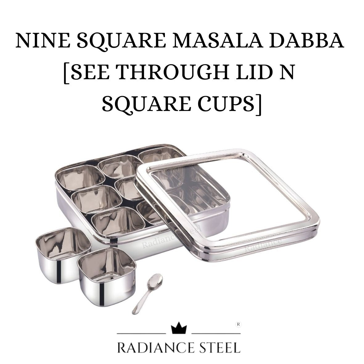 Stainless Steel Nine Square [See Through ] Masala Dabba / Spice Box Wi ...