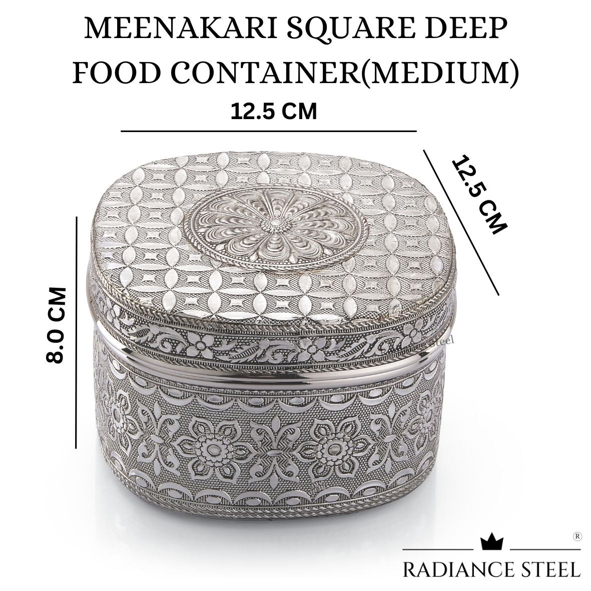 Meenakari Stainless Steel Square Deep Storage Container With Round Edg ...