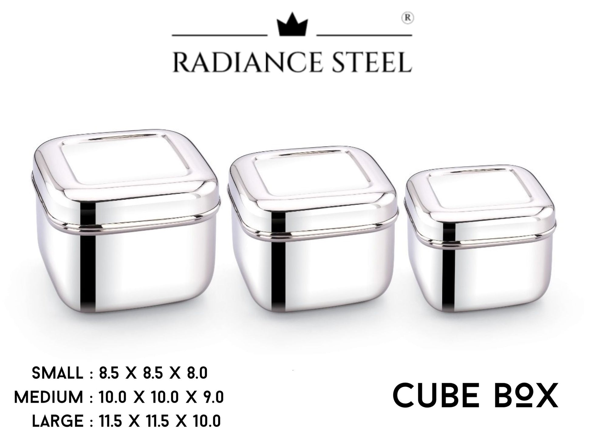 Stainless Steel Multi-Purpose Cube Box, (Set of 3 Pcs - Large, Medium ...